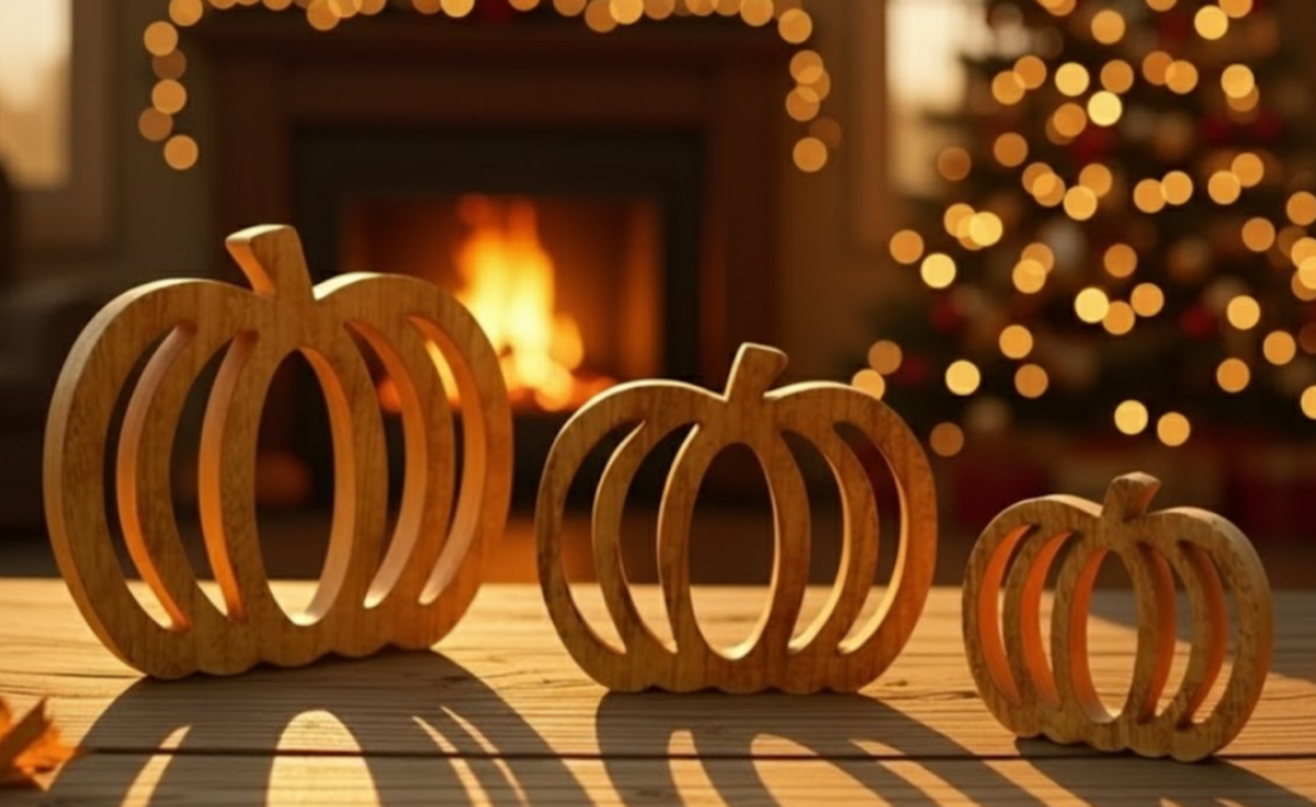 Wooden Pumpkin Cut-Out Decor Natural Autumn Accents (Set of 6) by Melr ...
