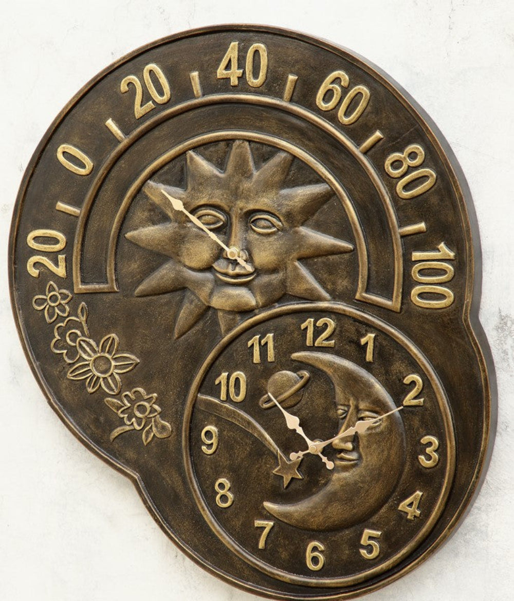 SPI Home Sun and Moon Clock and Thermometer – 24" Decorative Metal Wal ...
