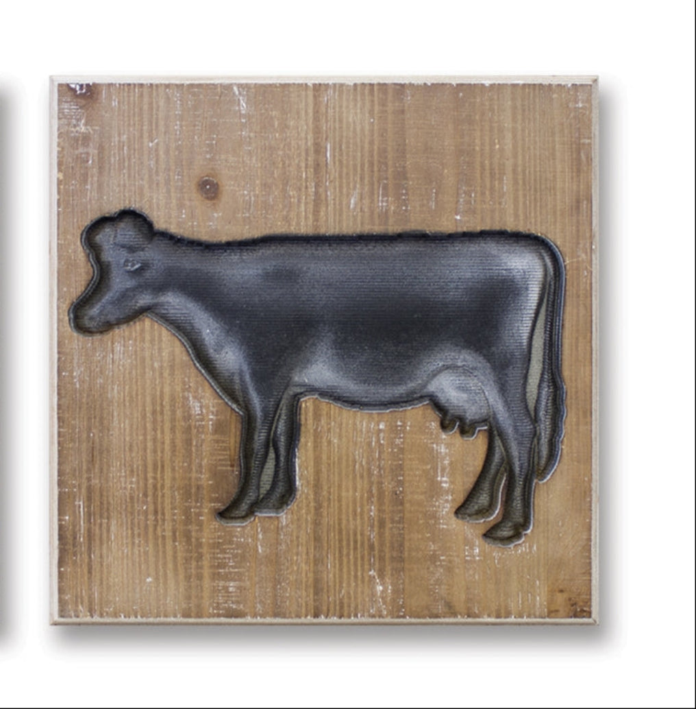 Farm Animal Wall Plaques – Set of 3, 14"SQ MDF and Wood Cow, Pig, Shee ...