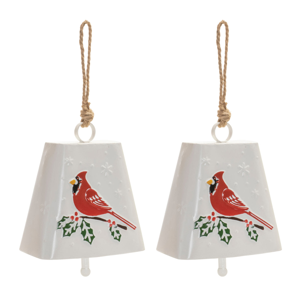 Metal Cardinal Bird Bell Ornaments (Set of 2) – 16"H Christmas Tree De ...