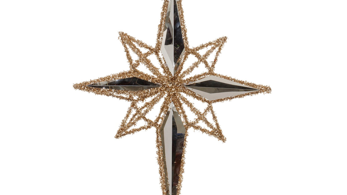 Large Gold Tinsel Star Wire Ornament 19.5 Inch Christmas Indoor Decor ...