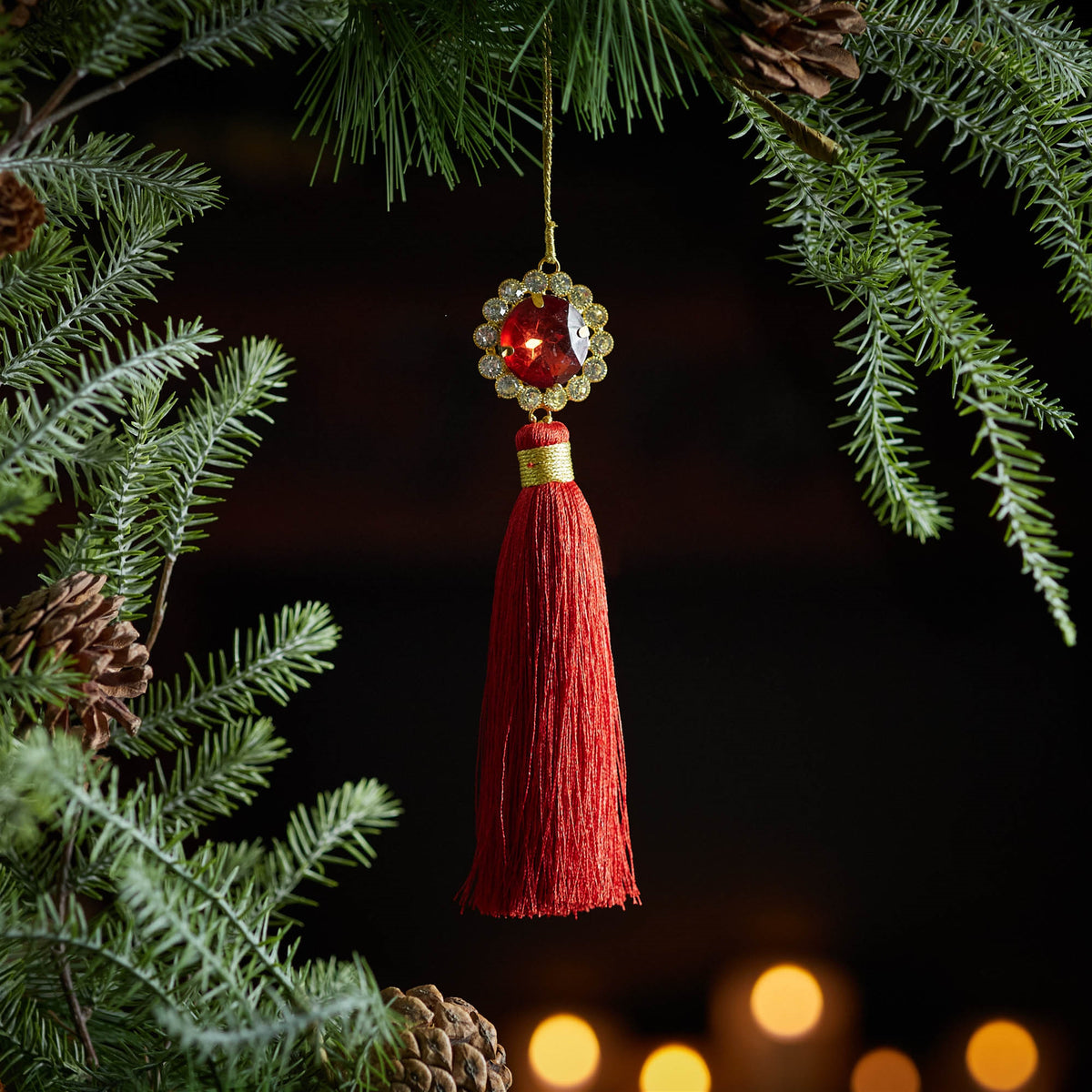 Christmas Glam Tassel Ornaments Red and Gold Tree Decorations – Set of ...