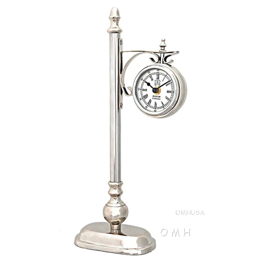 Vintage Lamp Post Clock 16.25" H– Brass and Aluminum – One Sided Hangi ...