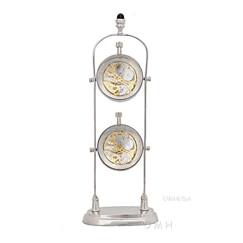 Double-Faced Brass Clock – 10.5" See Through Design – Nickel Finish By ...