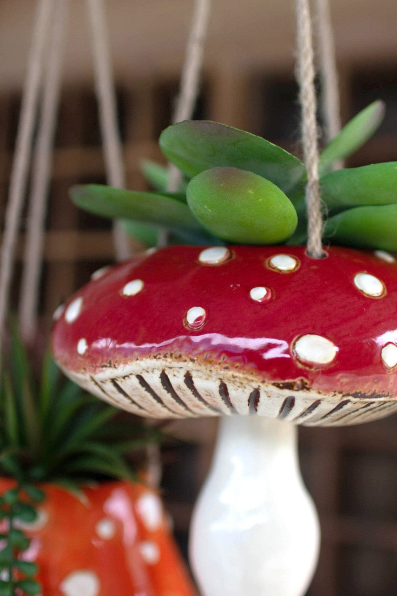 Ceramic Toadstool Hanging Planters Set – 7" Tall Mushroom Pots by Kala ...
