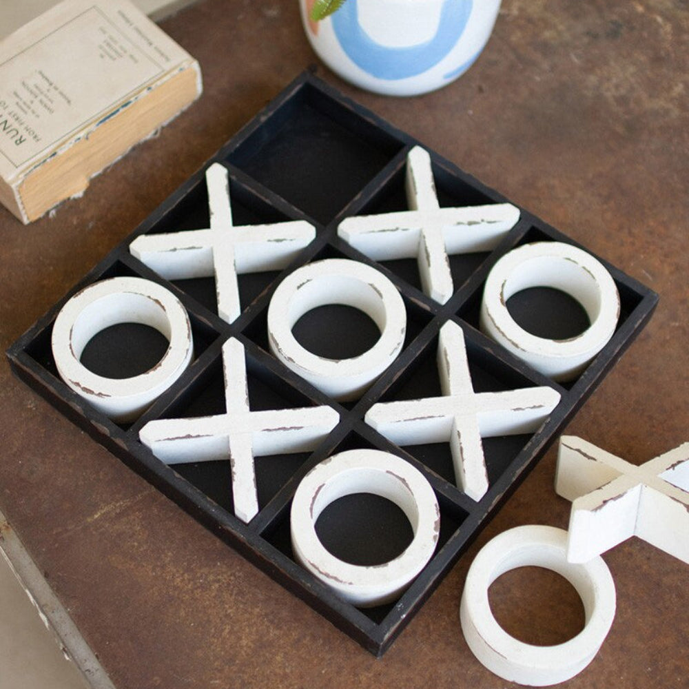Wooden Tic-Tac-Toe Game 2"H, Black Distressed Painted Wood By Kalalou ...