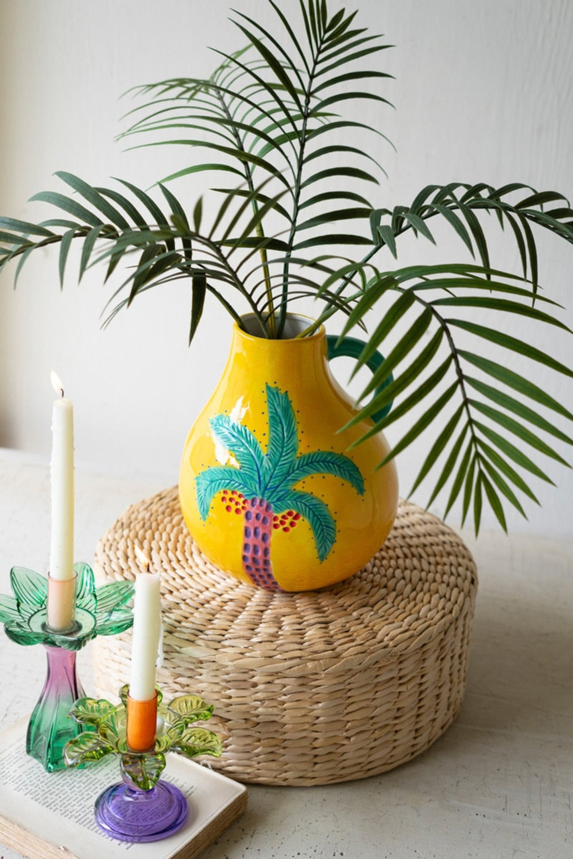 Colored Glass Flower Taper Candle Holders – 2x Set of 2 by Kalalou ...