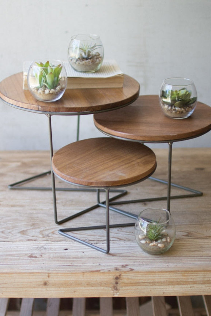 Decorative Display Risers – 2x Set of 3 Wire and Wood Round by Kalalou ...