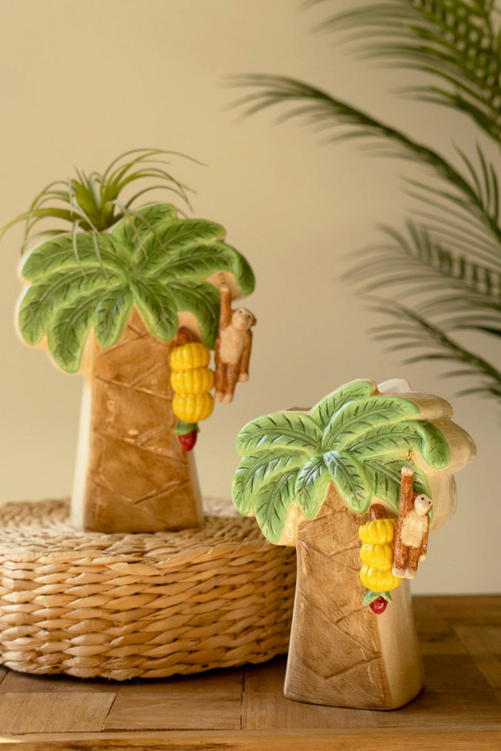 Ceramic Palm Tree Vases 10"H Multi Color Glazed Tropical Accent Set of ...