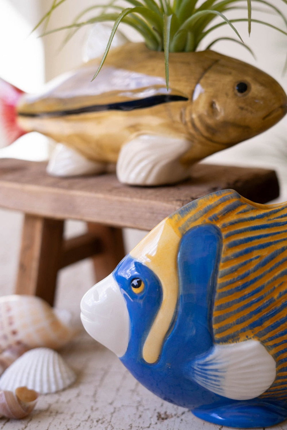 Ceramic Fish Vases Set of 2 5.5"H Multi-Color Glazed Coastal Decor By ...