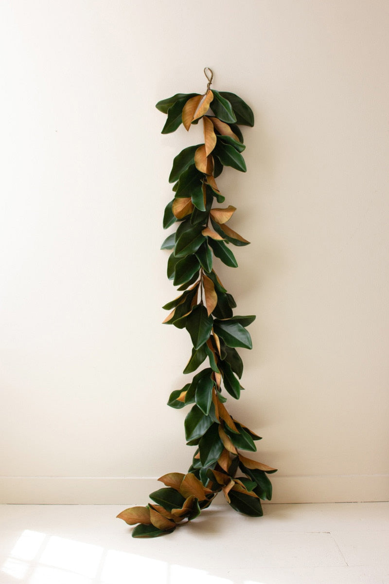 Artificial Magnolia Leaf Garland – 72" Faux Greenery by Kalalou – Uber ...