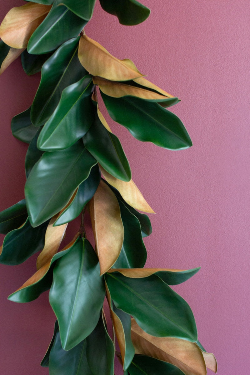 Artificial Magnolia Leaf Garland – 72" Faux Greenery by Kalalou – Uber ...
