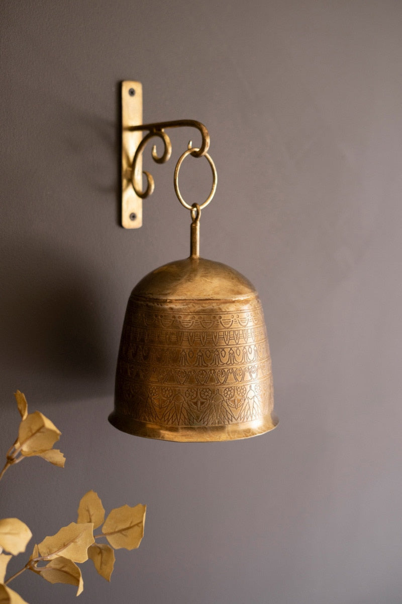 Antique Brass Bell with Wall Bracket Heirloom-Style Home Decor 11.5" T ...