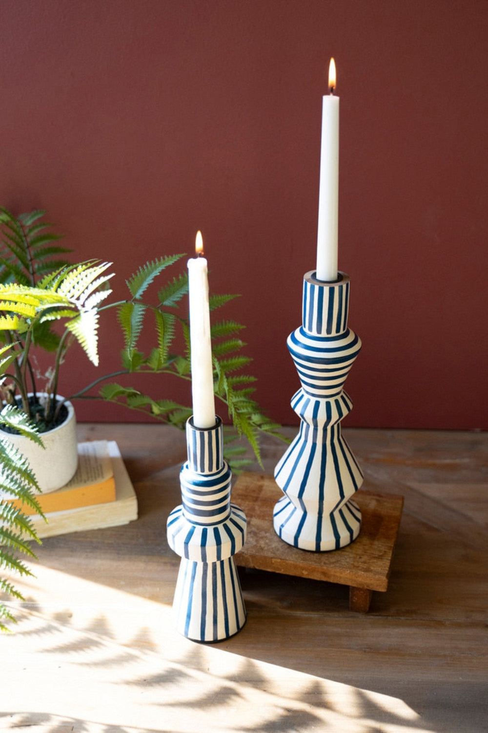Wooden Taper Candle Holders – Blue Finish – Set of Two by Kalalou ...