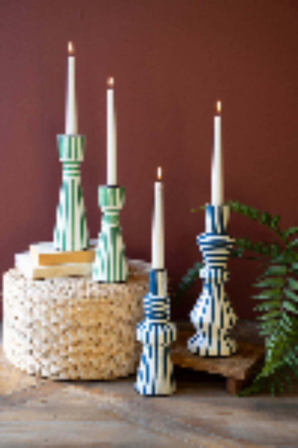 Wooden Taper Candle Holders – Blue Finish – Set of Two by Kalalou ...