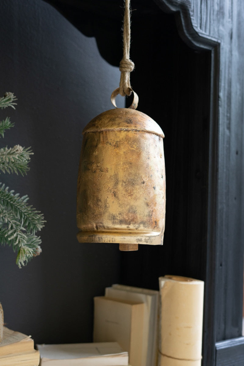Kalalou Large Antique Gold Christmas Bell – 12" Tall Holiday Decoratio ...