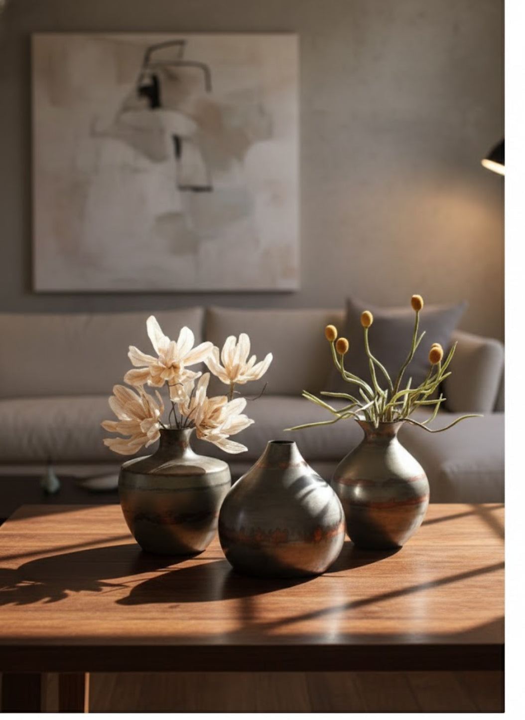Sculptural Metal Vases with Copper Finish – Set of 3 ( 14.25") by Kala ...