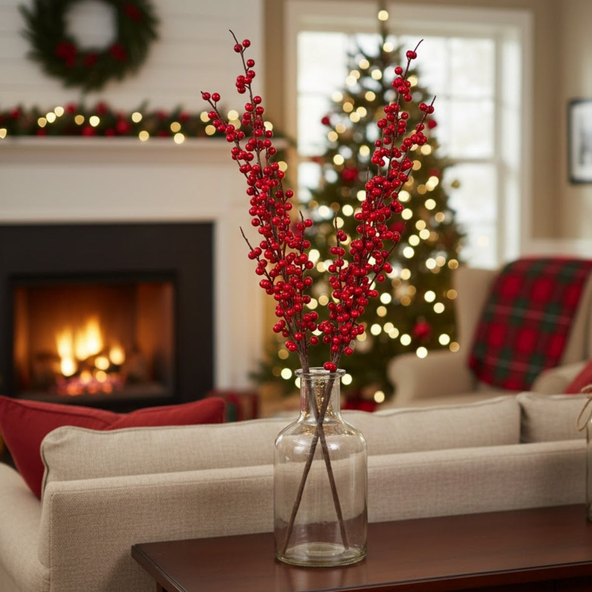 Christmas Ilex Berry Stem (Set Of 2) 36 Inch Height Red Foam and Plast ...