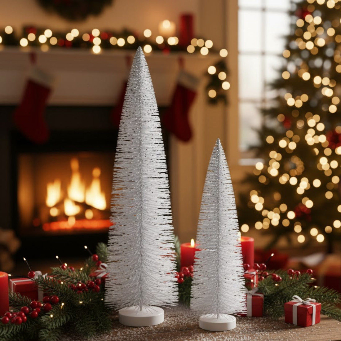 Christmas Winter Trees Bottle Brush PVC – Set of 2 by Melrose – Uber Bazaar