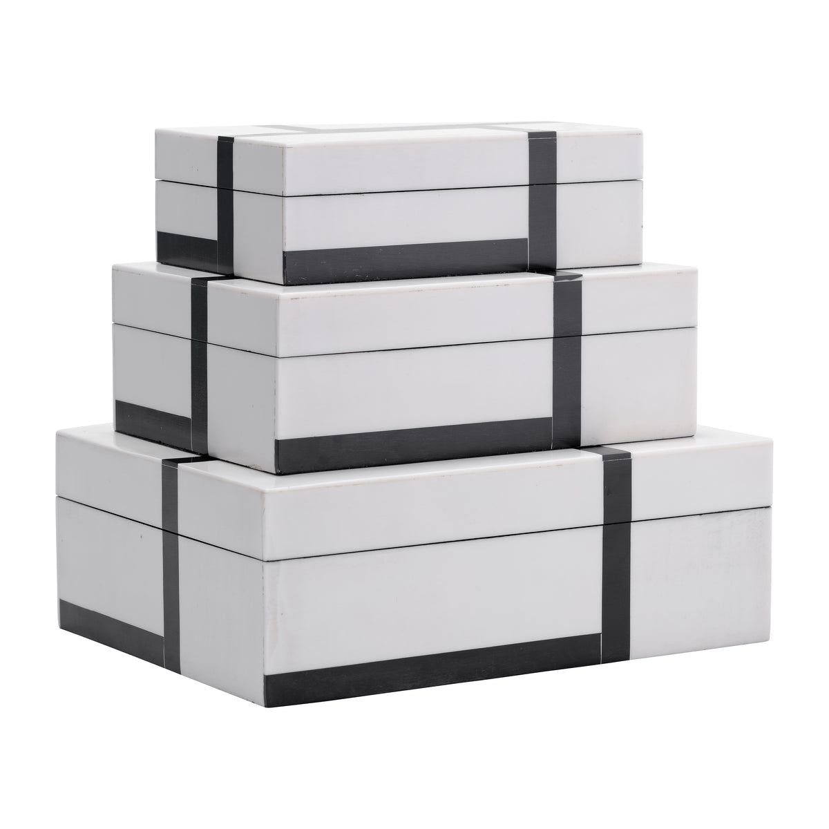 Sagebrook 17809-02 Resin,6/7/9"Bold Lines Design Rec Boxes, Black/Whit ...
