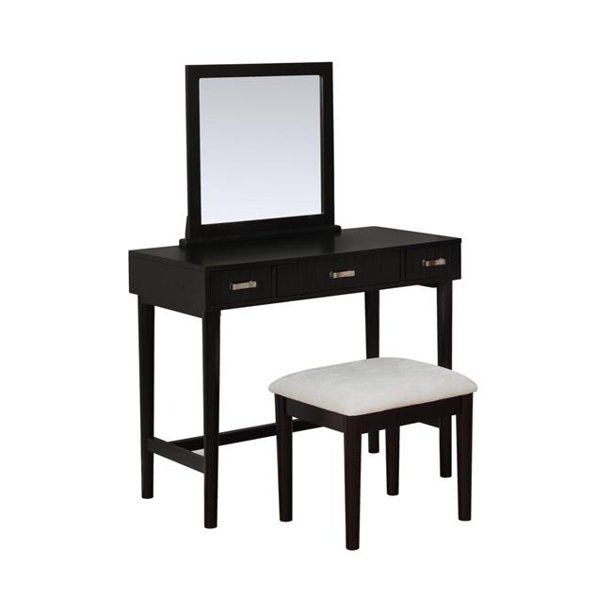 Benzara Wooden Vanity Set with 3 Drawers and Upright Mirror, Black ...