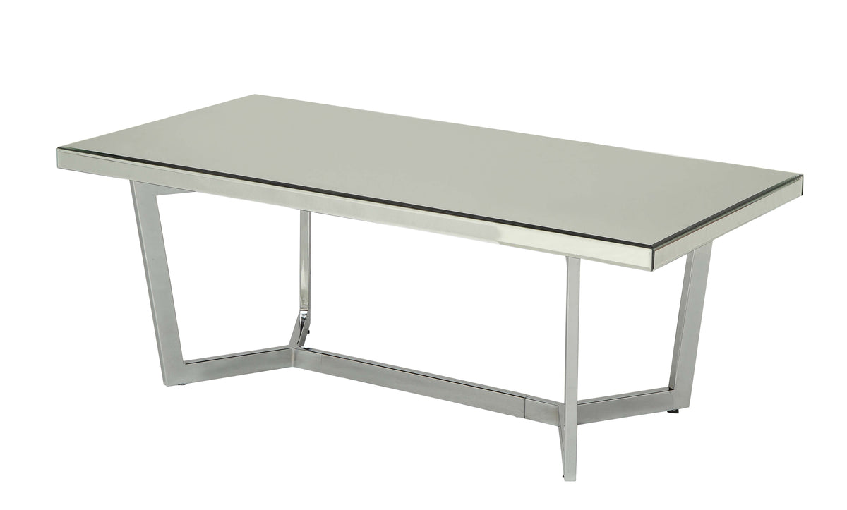 Benzara Mirrored Rectangular Coffee Table With Metal Slanted Feet And ...