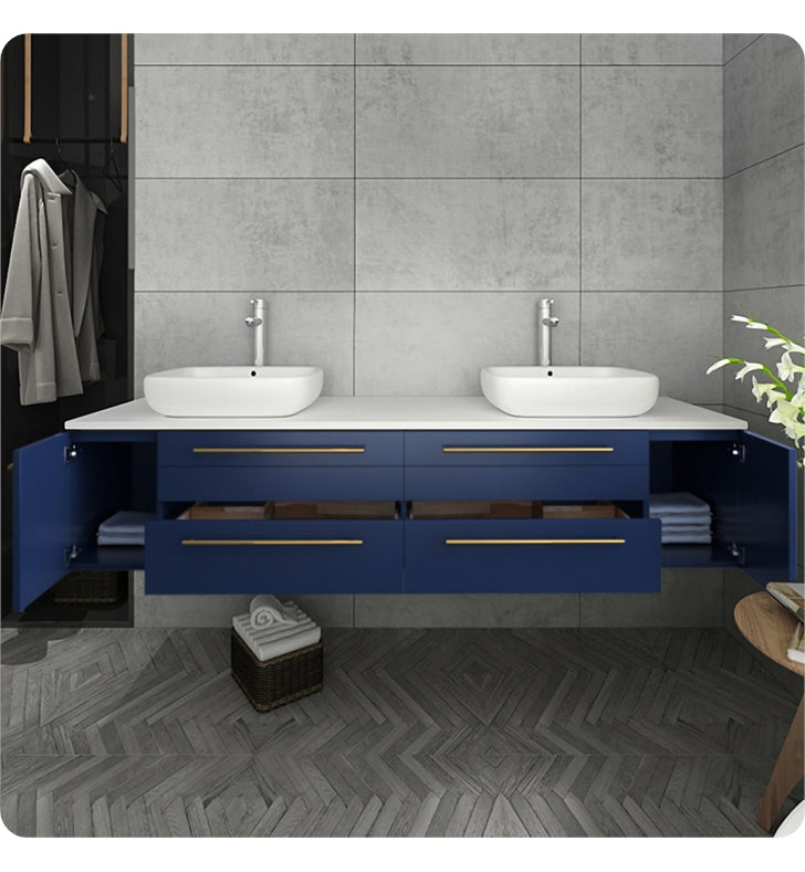 Fresca Lucera 72" Royal Blue Wall Hung Modern Bathroom Cabinet w/ Top ...